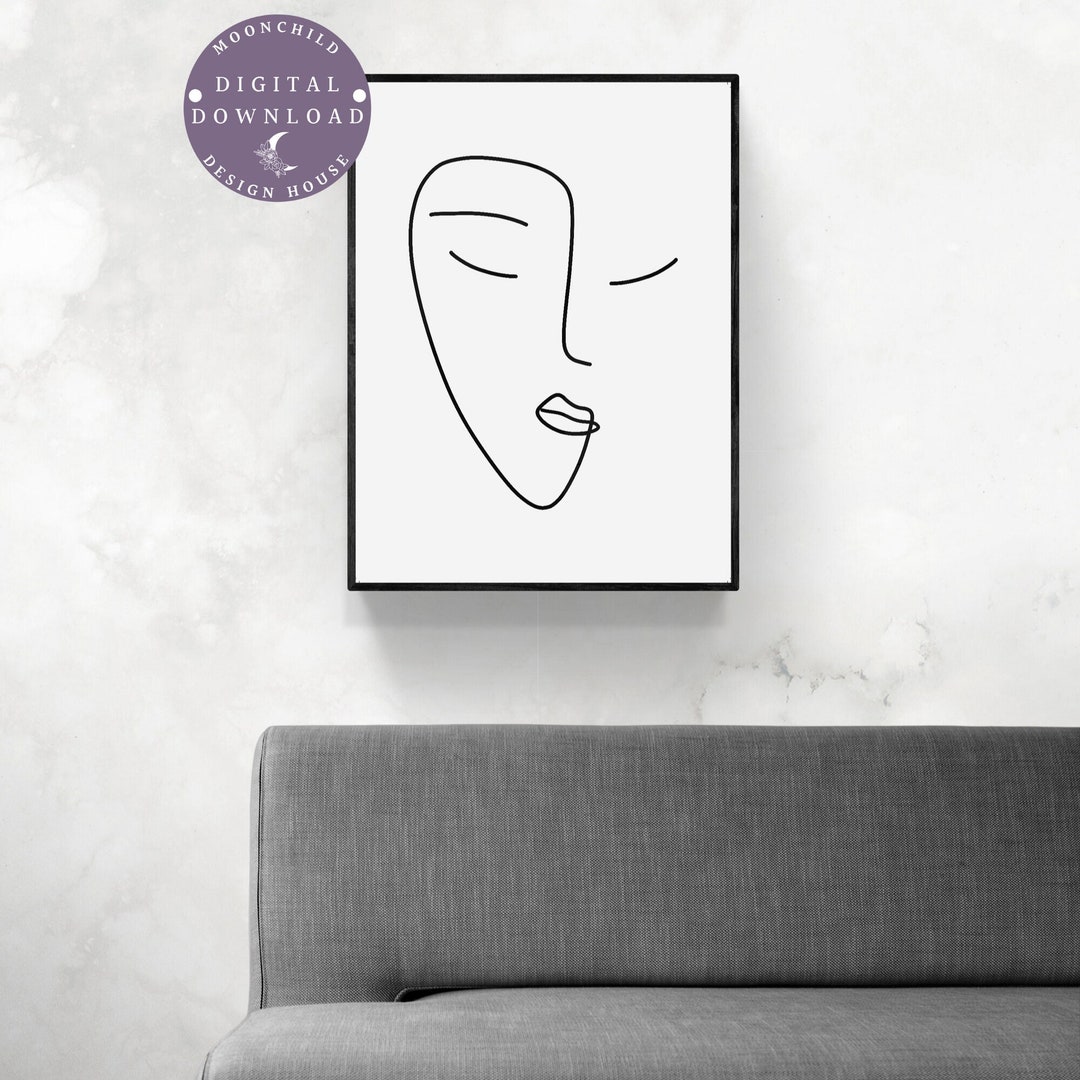 Woman Face Line Art, Abstract Wall Art, Line Face Print, Boho Modern ...