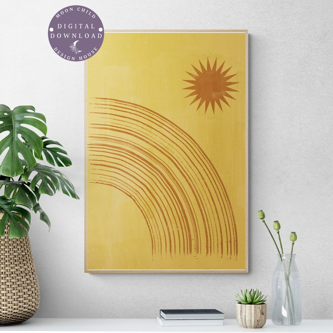 Sun and Rainbow Posters, Minimalist Wall Decor, Sun Poster, Boho ...