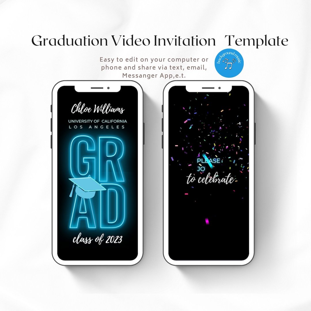 Graduation Video Invitation, Animated Grad Announcement, Neon ...