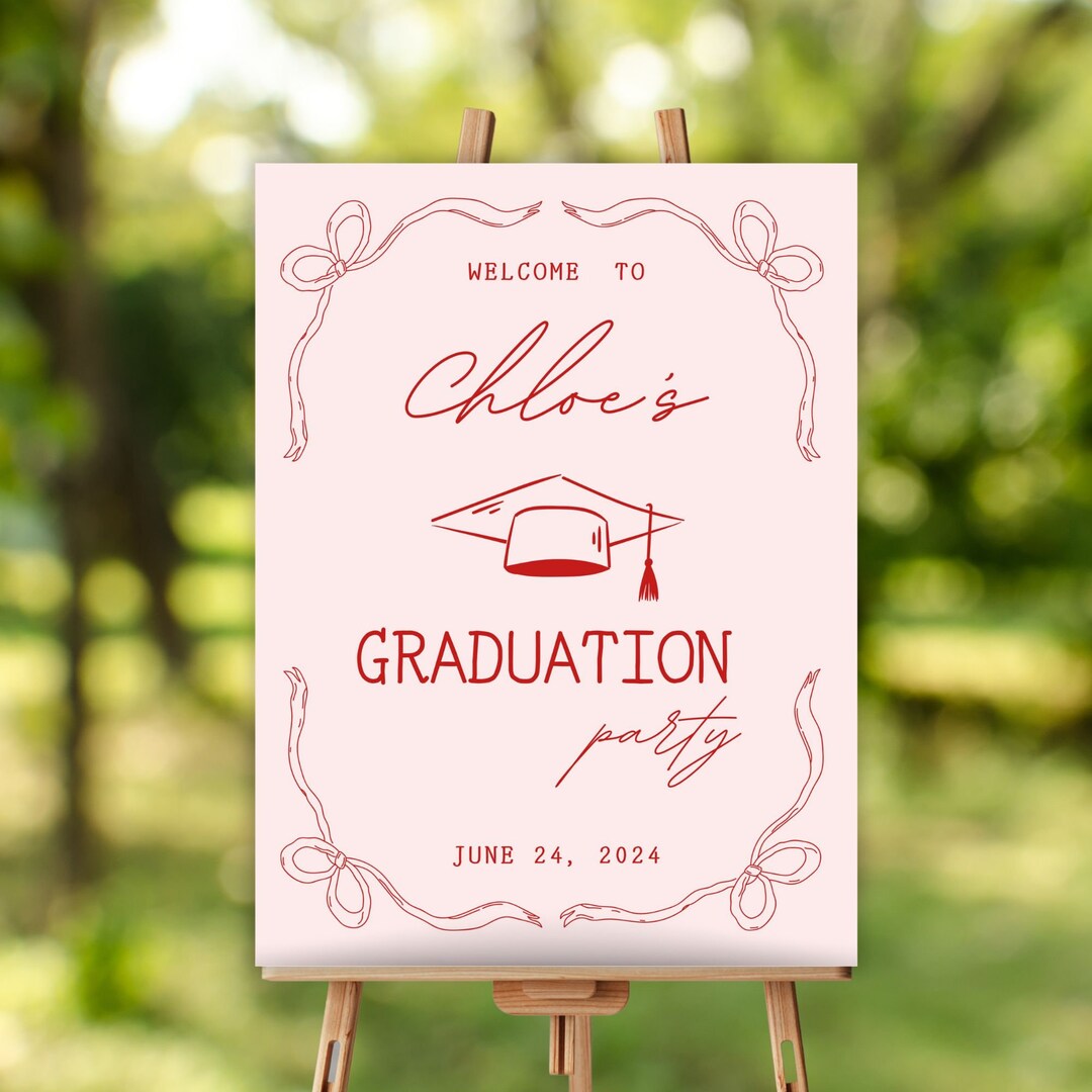 Graduation Party Welcome Sign, Pink Coquette Grad Party Poster ...
