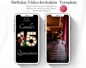 15th Birthday Video Invitation Quince Invite Quinceañera Butterfly ...