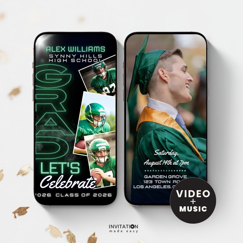 2026 Graduation Video Invitation, Animated Grad Announcement, Neon ...