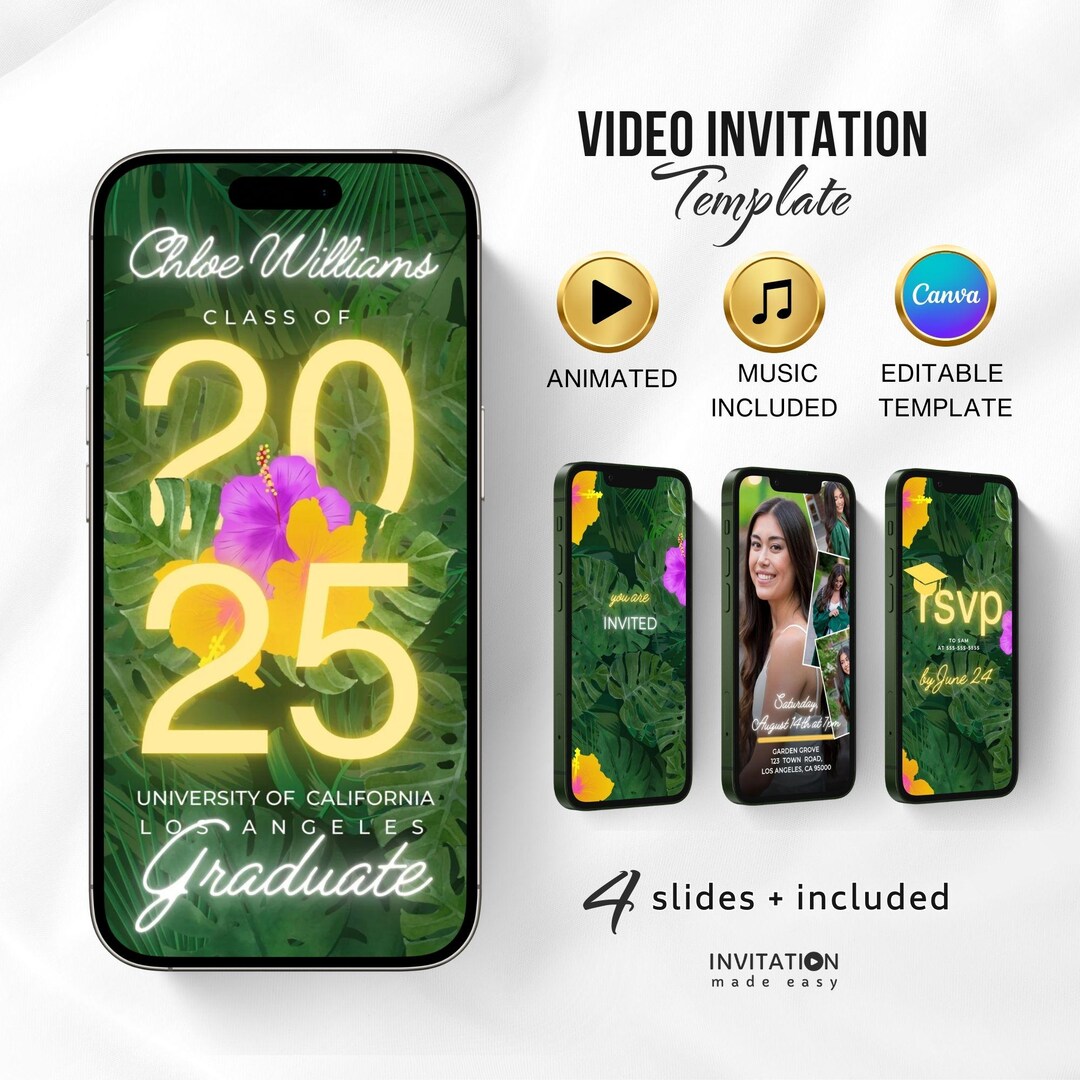 Graduation Video Invitation, Tropical Neon Animated Grad Announcement ...
