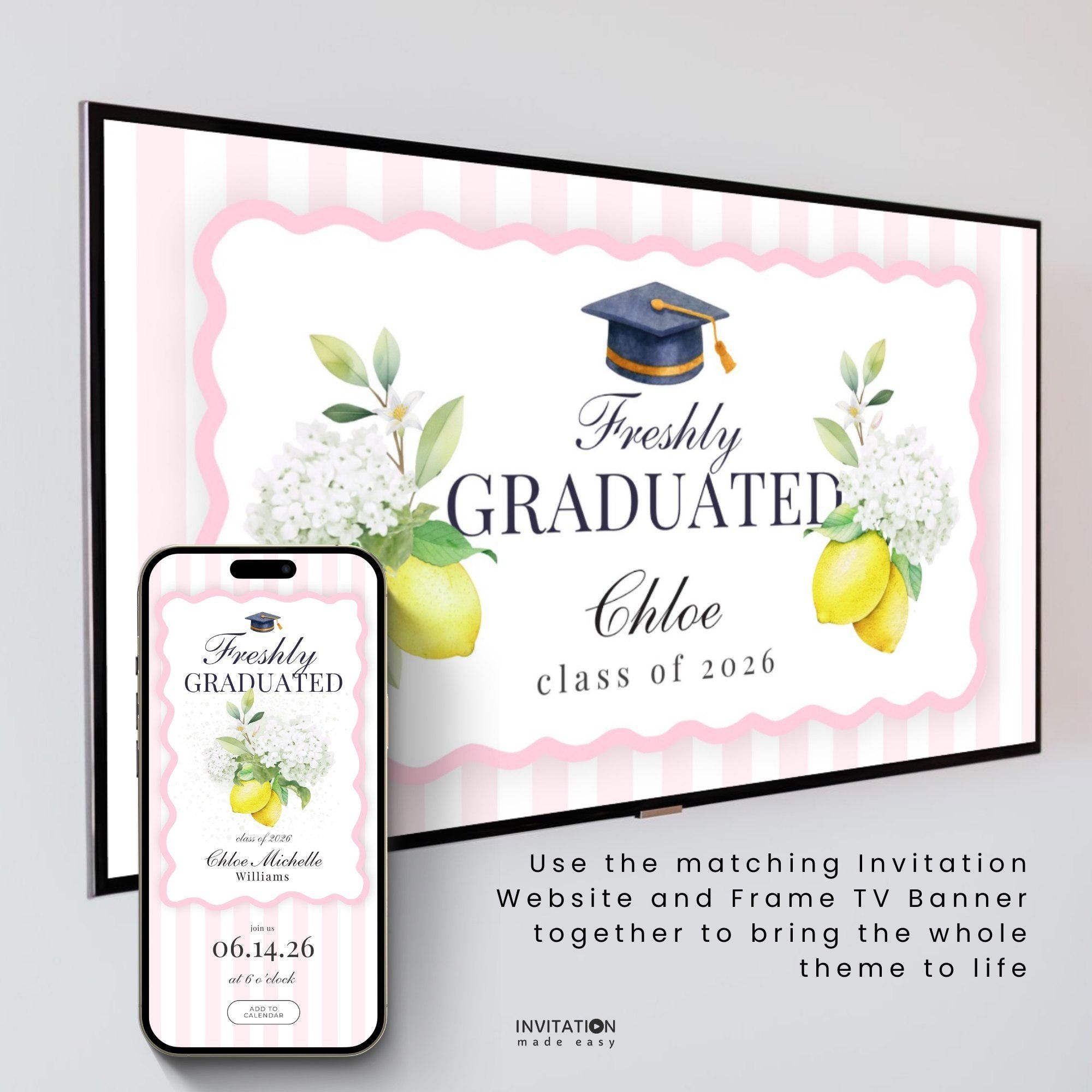 Freshly Graduated Frame TV Banner, Editable Grad Party TV Display ...