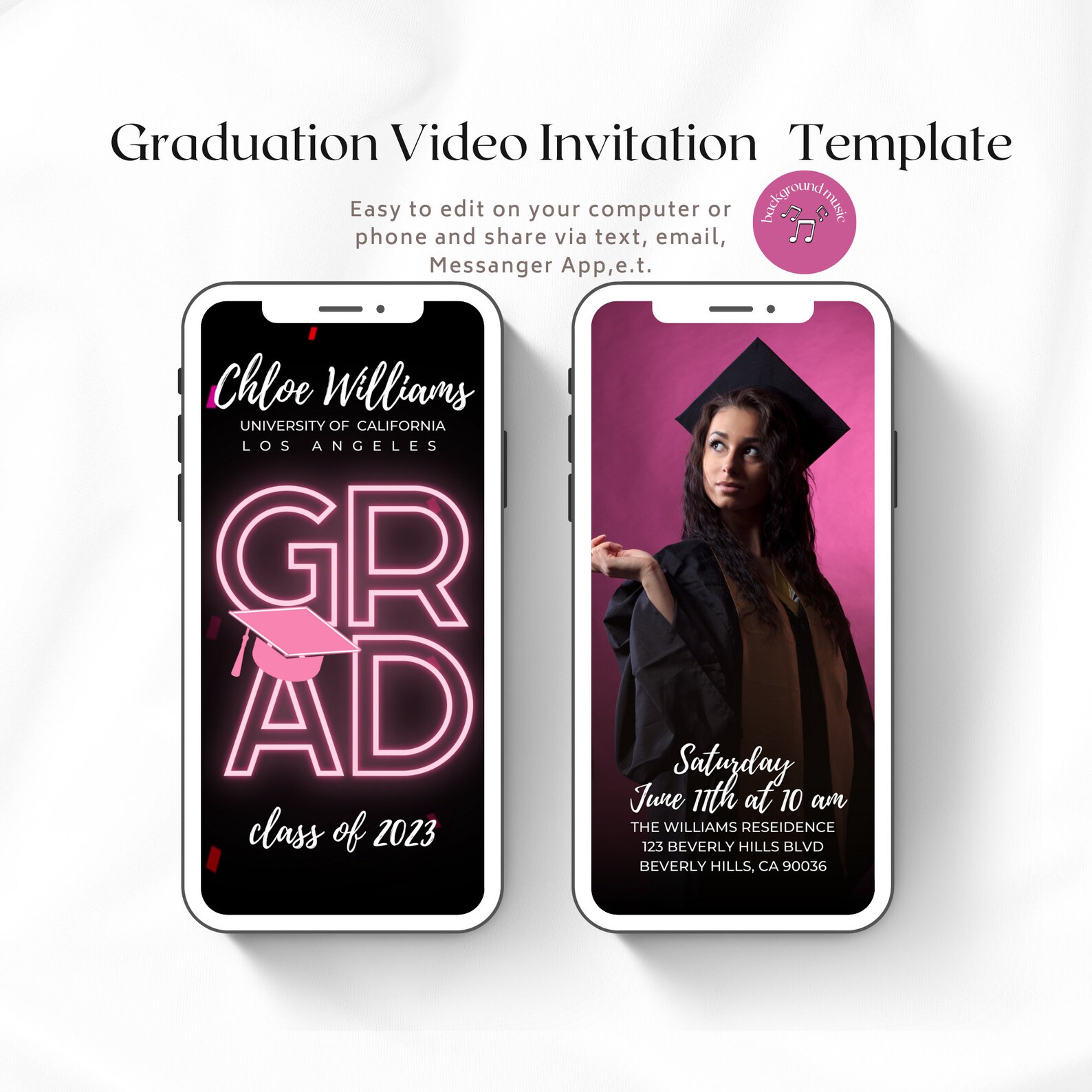Graduation Video Invitation Animated Grad Announcement Neon - Etsy