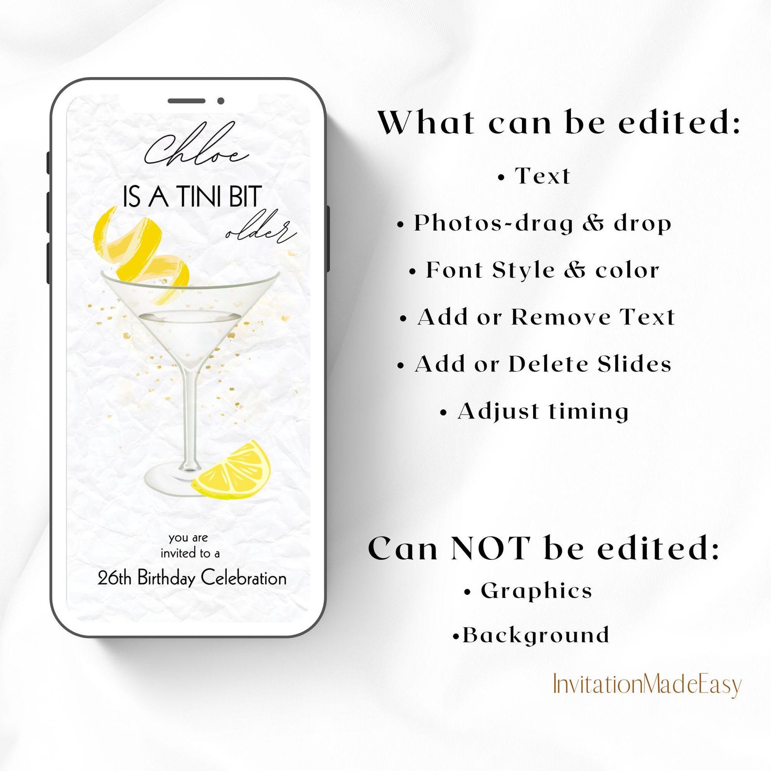 A Tini Bit Older Birthday Invitation | Lemon Drop Martini Digital Video ...