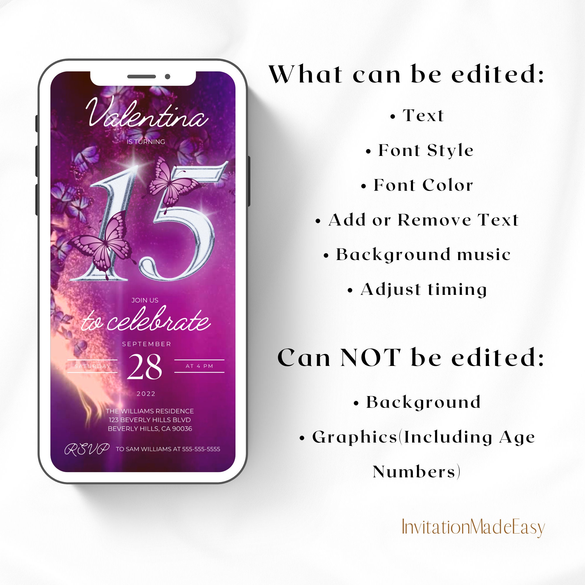 15th Birthday Video Invitation Quince Invite Quinceañera Etsy
