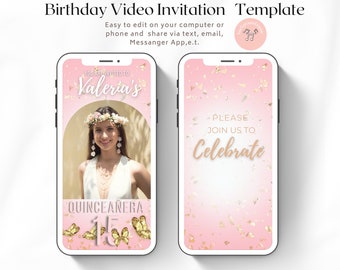 15th Birthday Video Invitation Quince Invite Quinceañera Butterfly ...