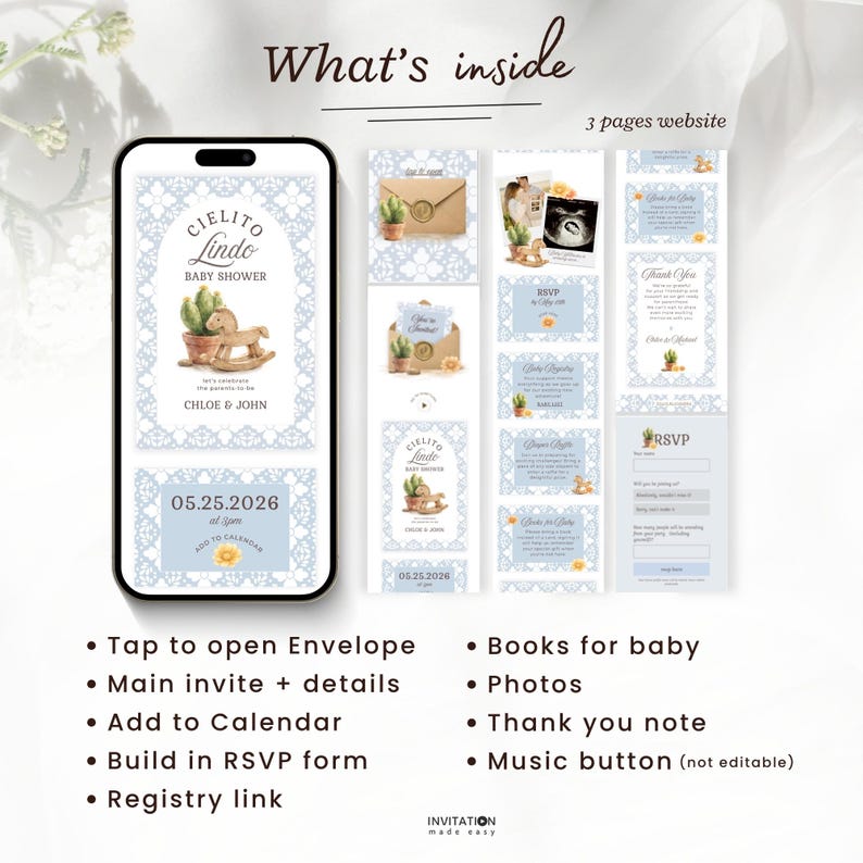 Cielito Lindo Baby Shower Website Invitation, Blue Mexican Baby Shower ...