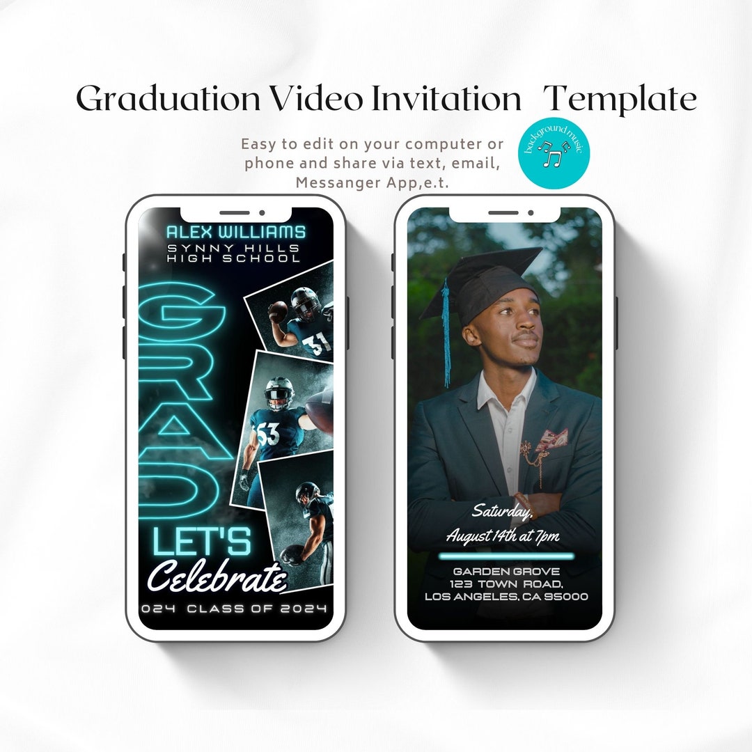 Graduation Video Invitation, Animated Grad Announcement, Neon ...