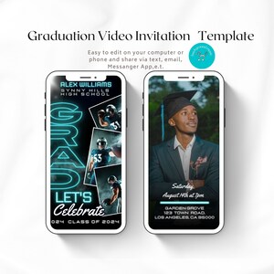 Graduation Video Invitation, Animated Grad Announcement, Neon ...