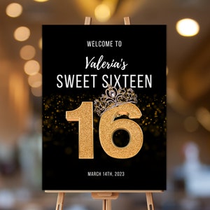16th Birthday Welcome Sign, Princess Sweet Sixteen Sign, Tiara ...