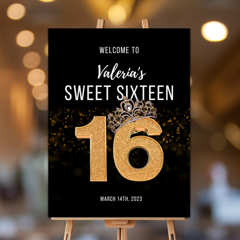 16th Birthday Welcome Sign Princess Sweet Sixteen Sign Tiara - Etsy