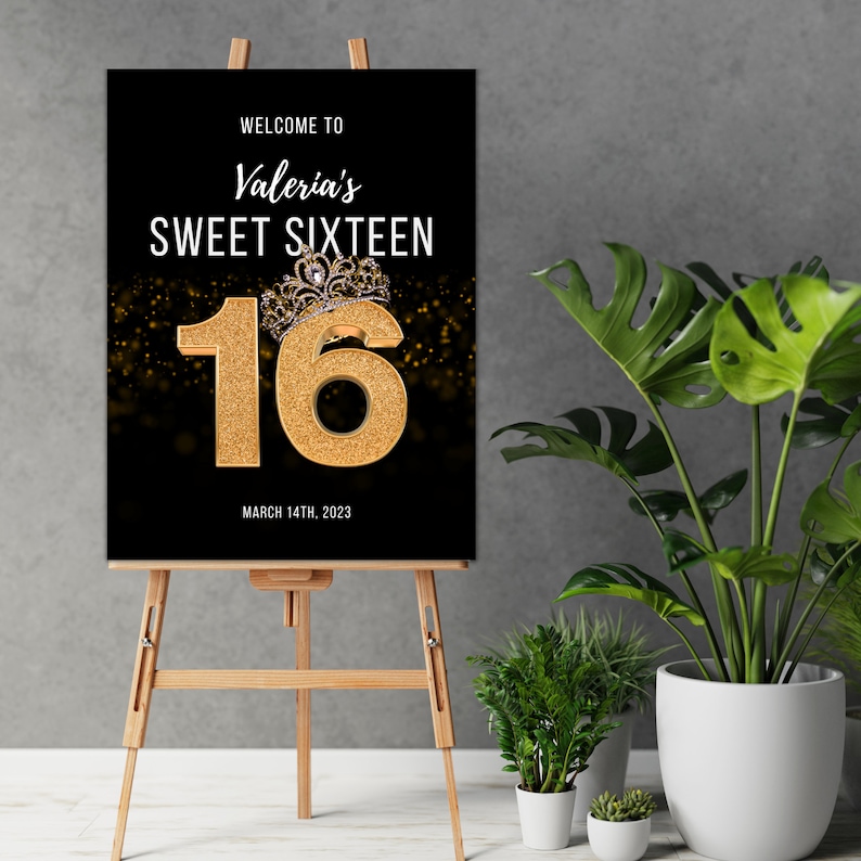 16th Birthday Welcome Sign Princess Sweet Sixteen Sign Tiara - Etsy