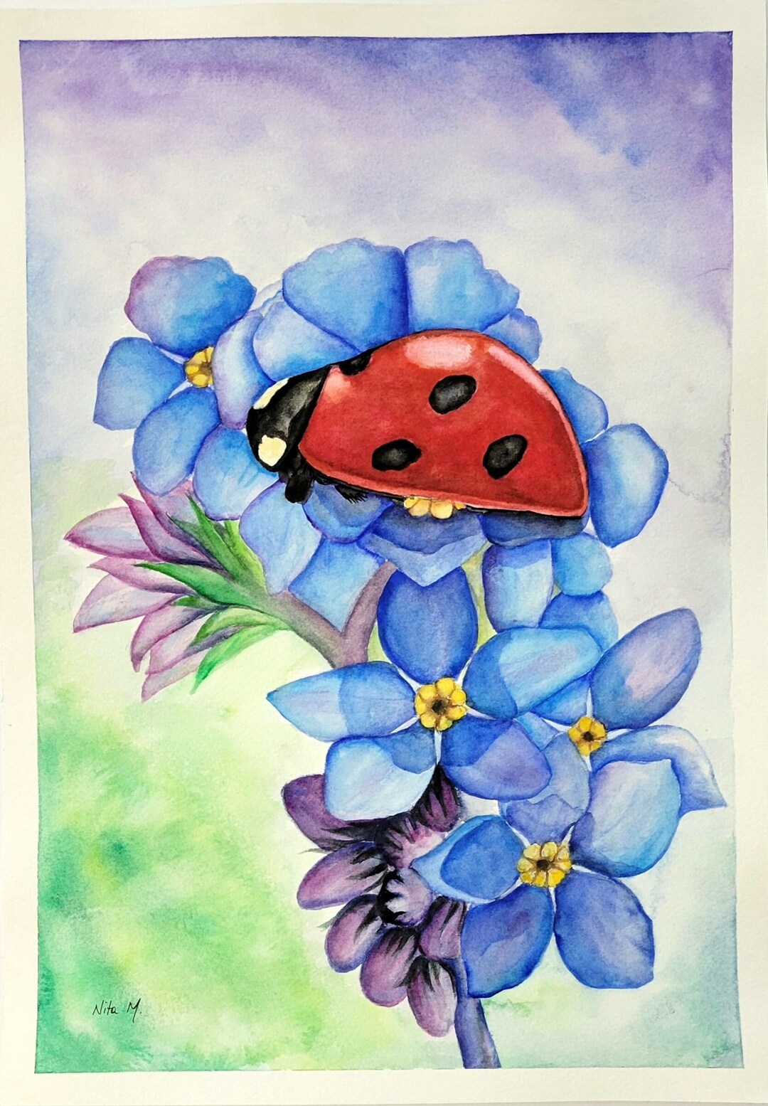 Original Ladybug on Flowers Watercolor Painting 11.5" X 16.5" - Etsy