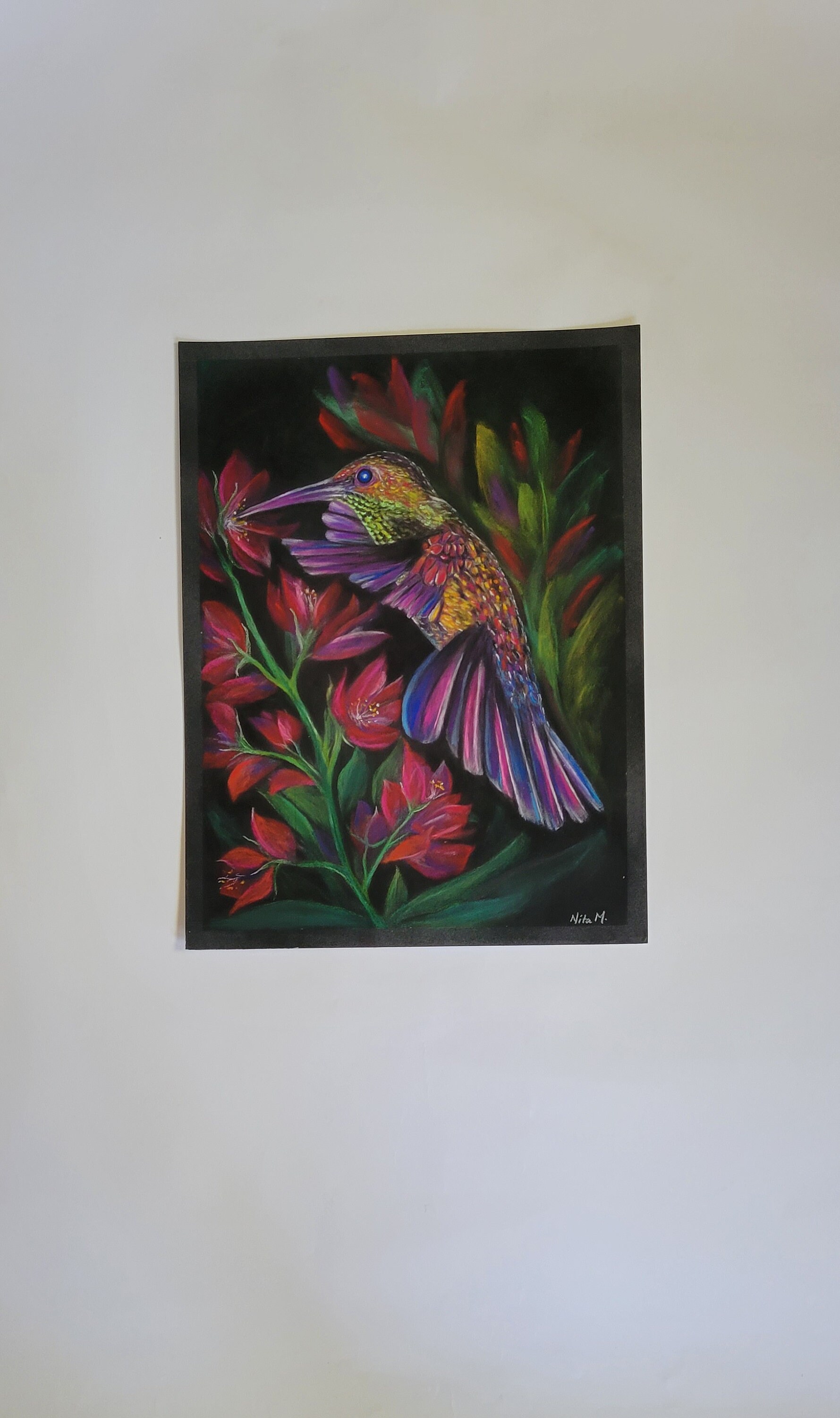 Original Hummingbird on Flowers Pastel Drawing - Etsy
