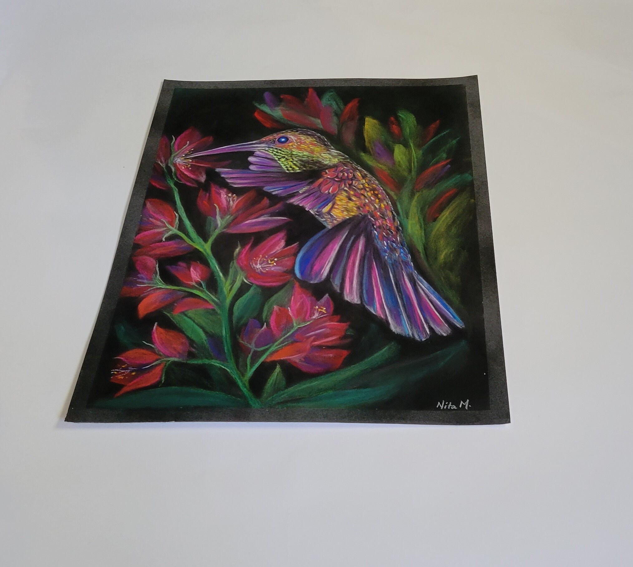 Original Hummingbird on Flowers Pastel Drawing - Etsy