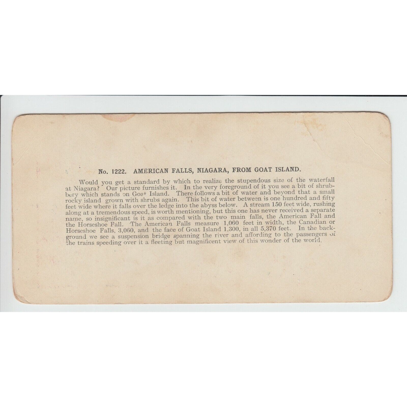 Stereopticon Card American Falls, Niagara, From Goat Island Stereoview ...