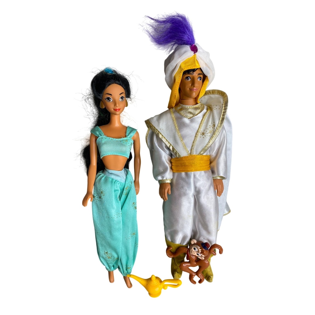Vintage 90s Disney Aladdin & Jasmine Dolls With Abu Genie Lamp Set - Etsy