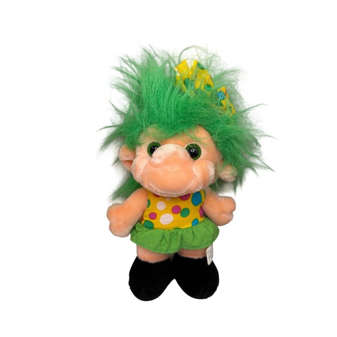 Vintage Trolli Trolls Plush Doll With Green Hair & Polka Dot Outfit ...
