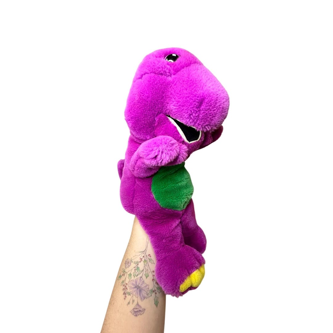 Vintage Barney the Dinosaur Plush Hand Puppet 1992 Lyons Group Purple ...