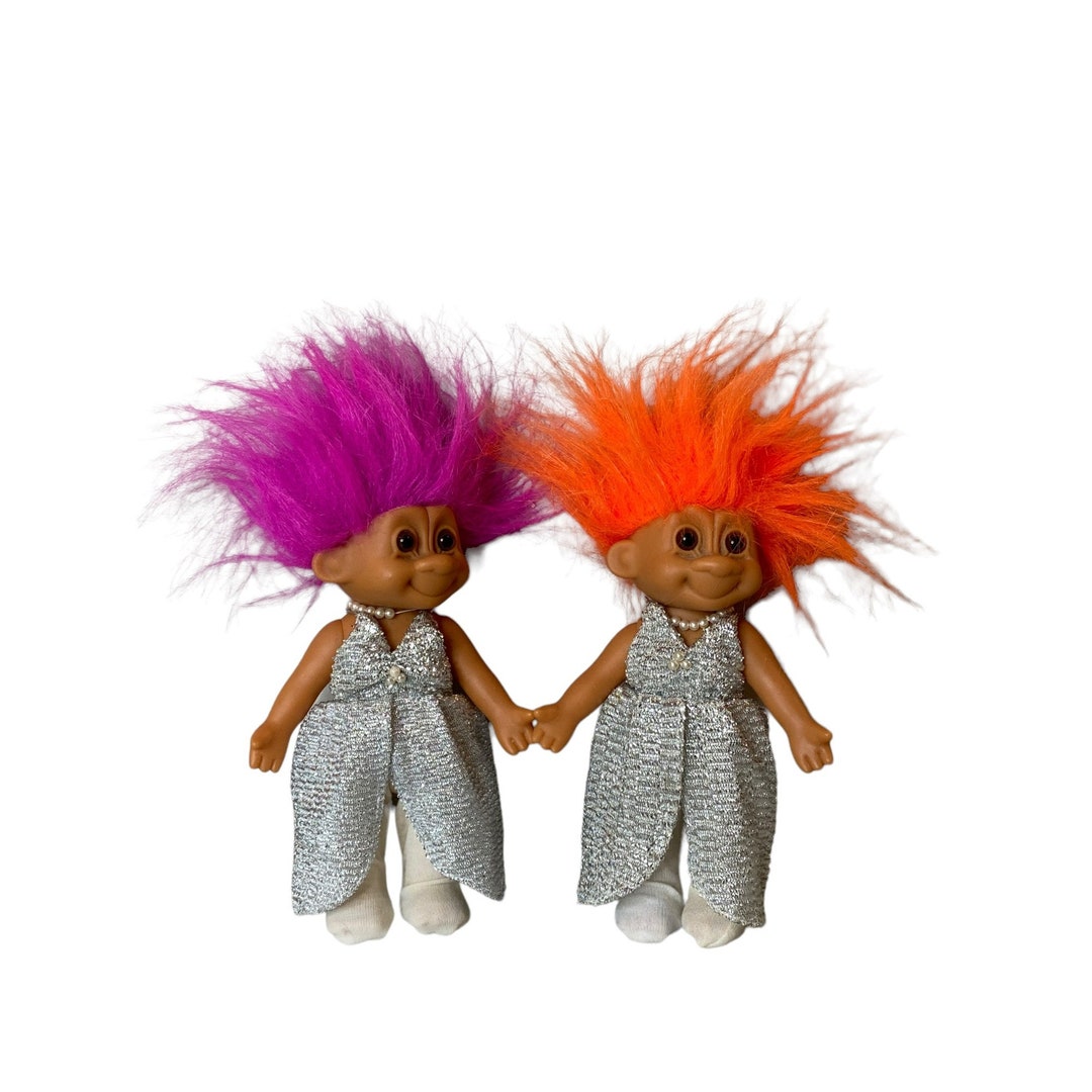 Vintage Russ Trolls 1980s 1990s Silver Sparkle Dress 2 Girls Orange ...