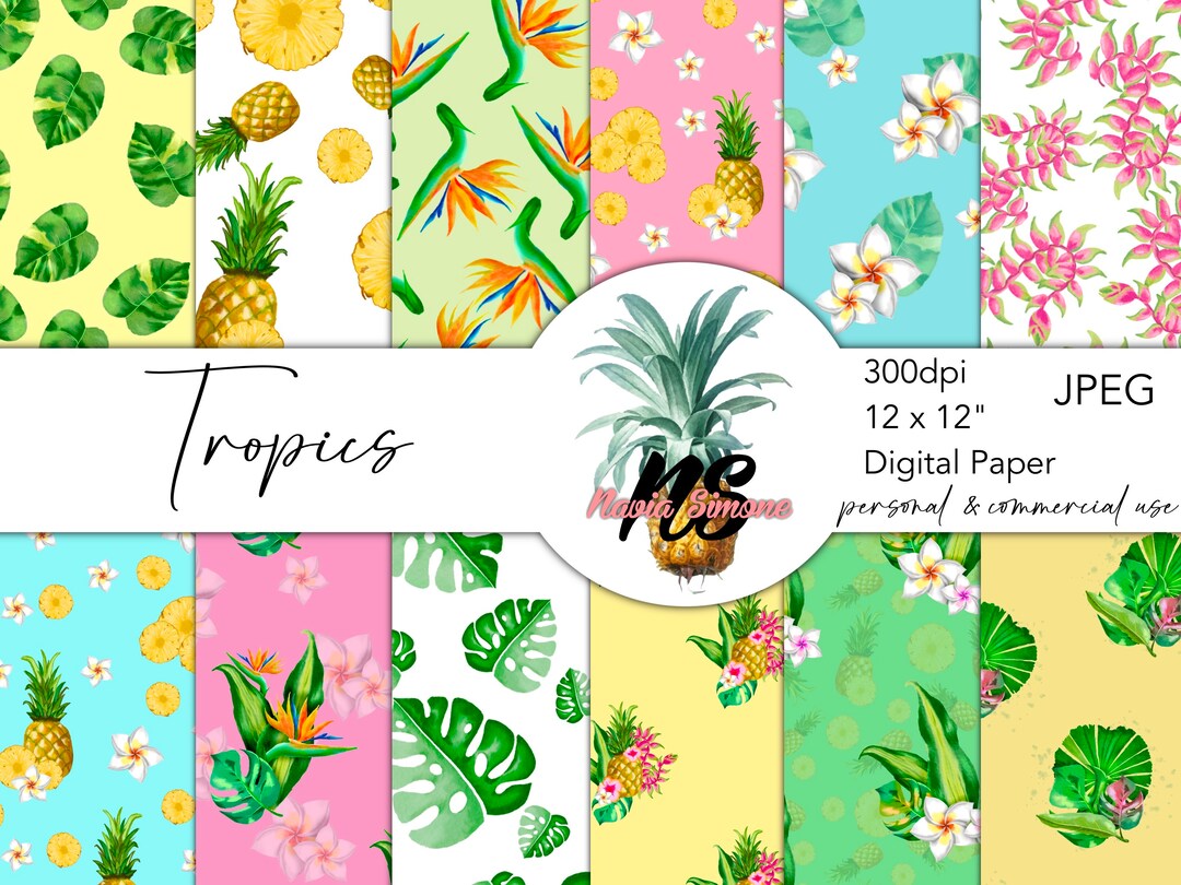 12 Seamless Tropical Digital Papers, Tropical Backgrounds, Commercial ...