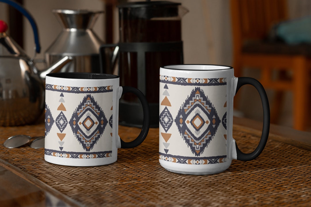 African Mug Ikat African Border Pattern Accent Black 11oz - Etsy