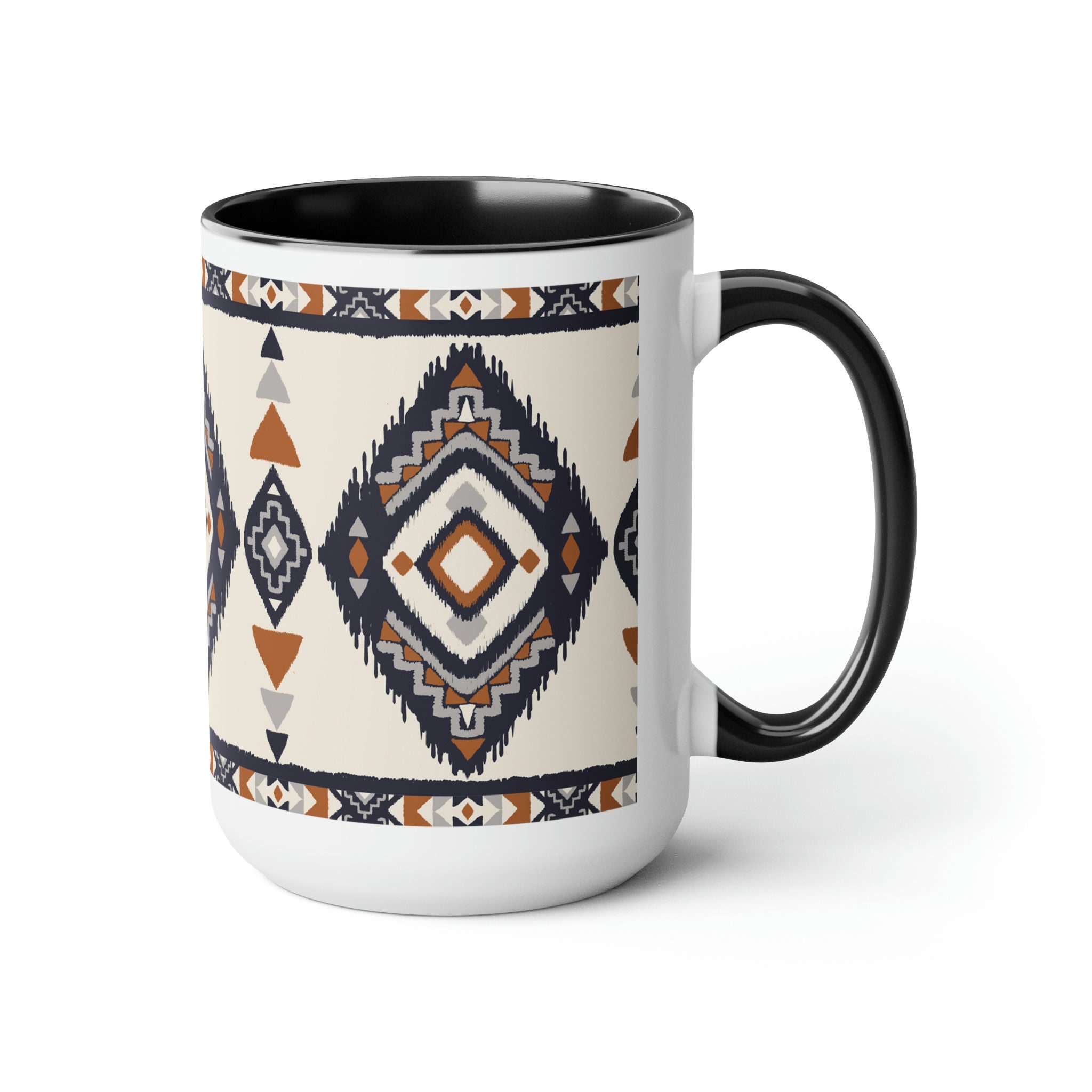 African Mug Ikat African Border Pattern Accent Black 15oz - Etsy