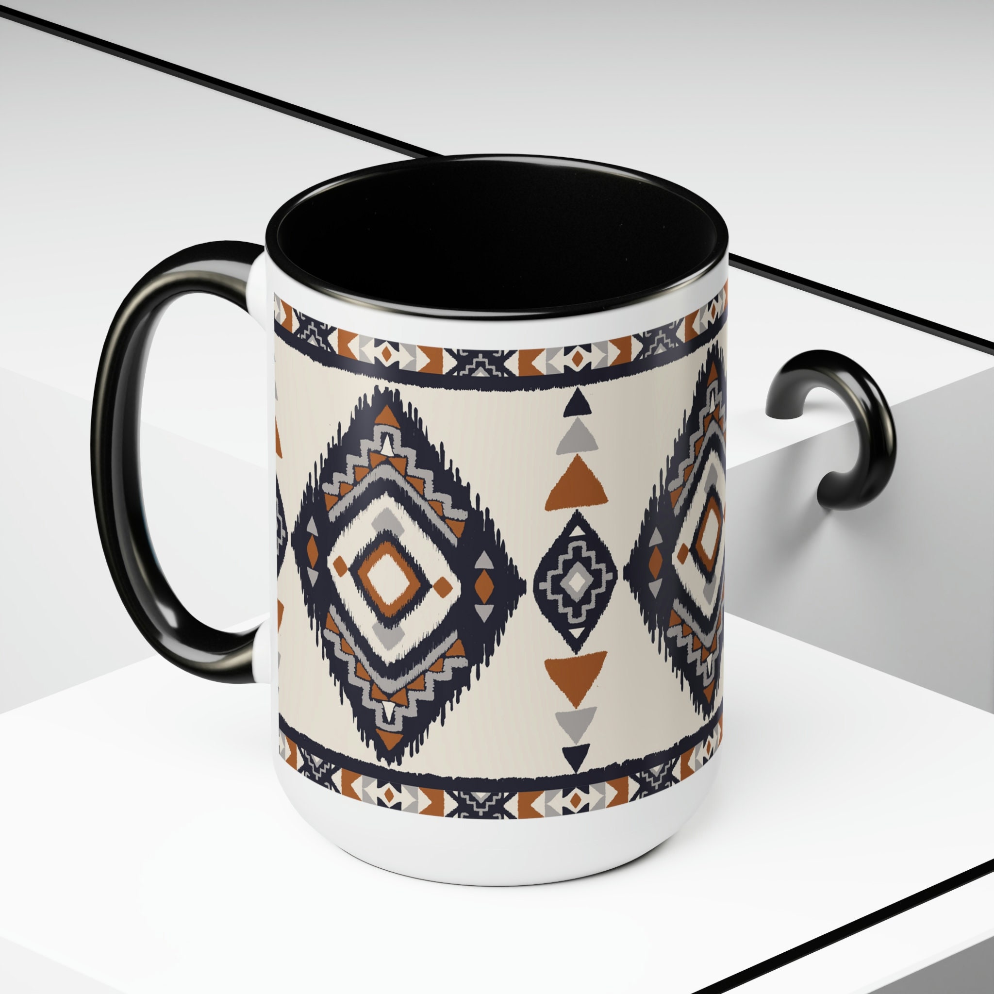 African Mug Ikat African Border Pattern Accent Black 15oz - Etsy