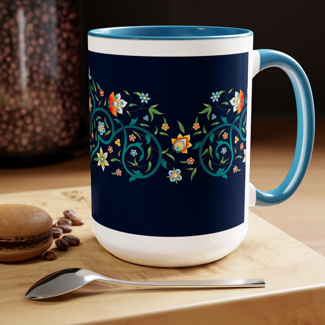 Islamic Decor Accent Mug Floral Motifs Muslim Decoration Light Blue ...
