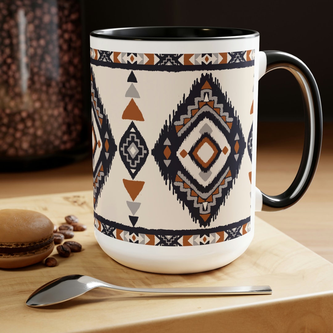 African Mug Ikat African Border Pattern Accent Black 15oz - Etsy