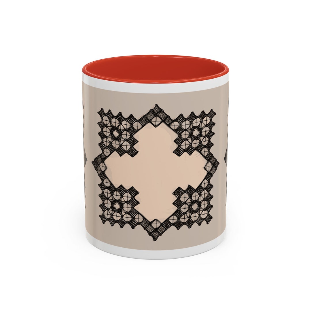 Slavic Design Accent Coffee Mug Krestetskaya Stitch Red Pattern ...