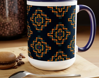 African Mug Ikat African Border Pattern Accent Black 15oz - Etsy