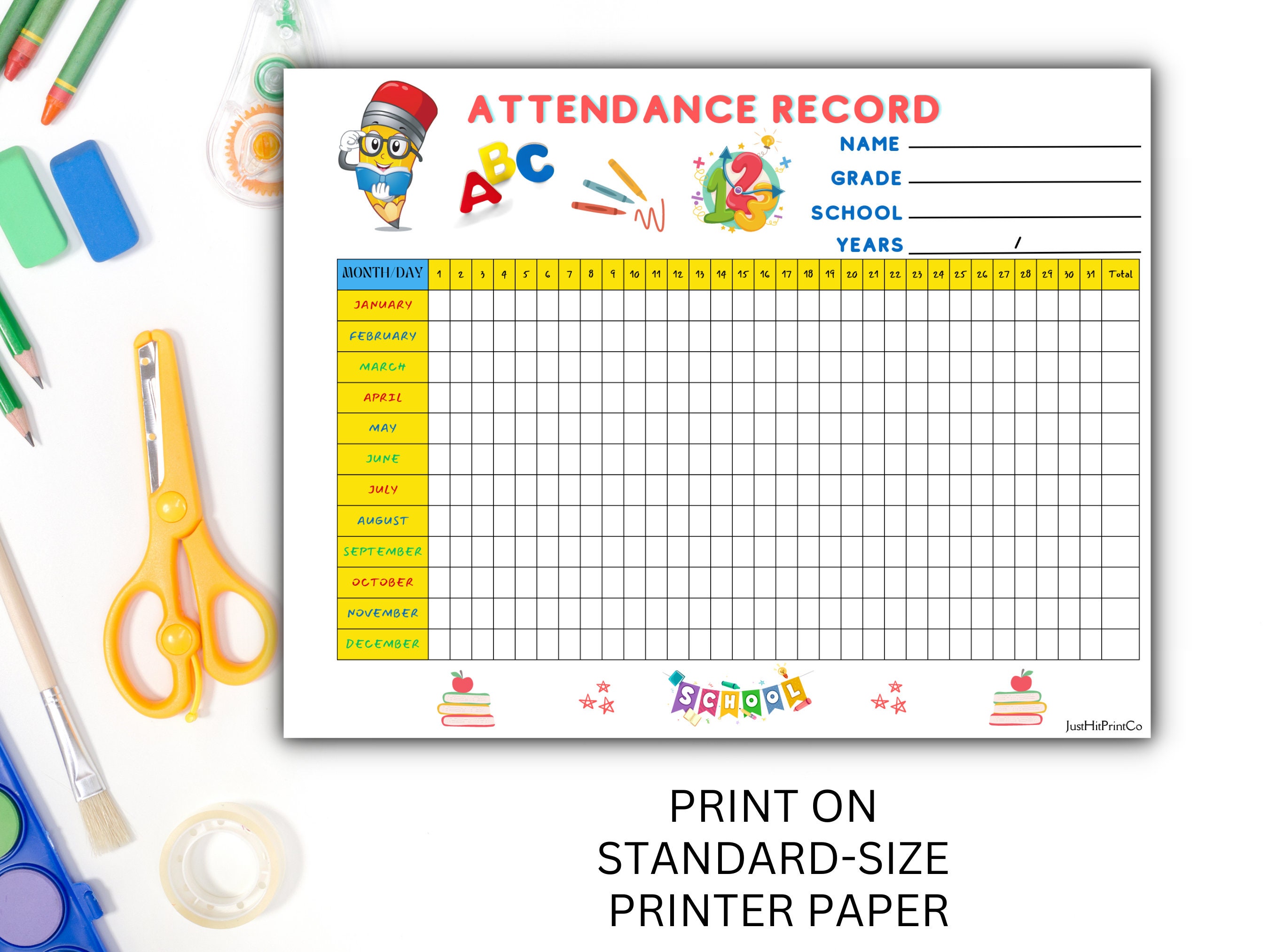 Classroom Printable, Yearly Attendance Sheet, Attendance Tracker ...