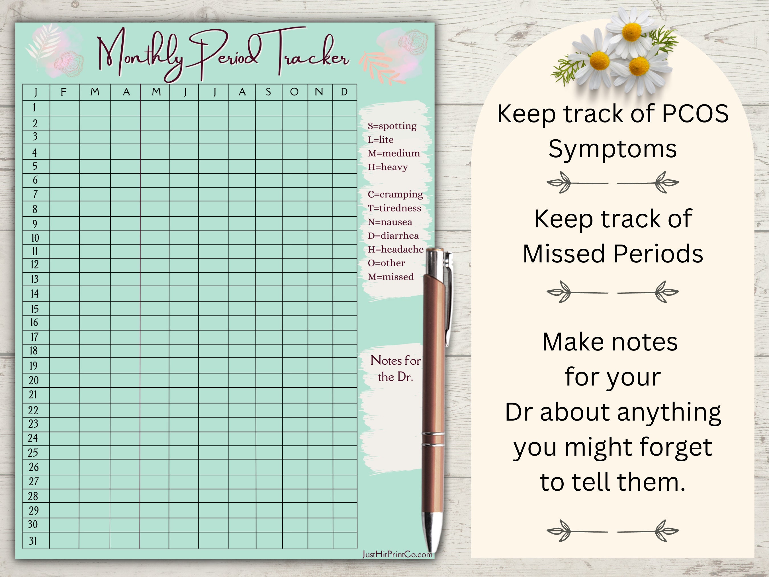First Period Kit for Her, Printable Period Tracker. Period Calendar ...