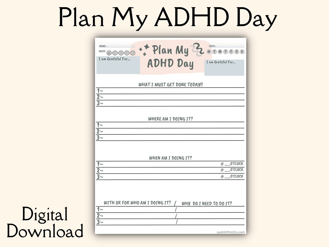 ADHD Day Planner Printable, Brain Dump Printable, ADHD Planner Pages ...
