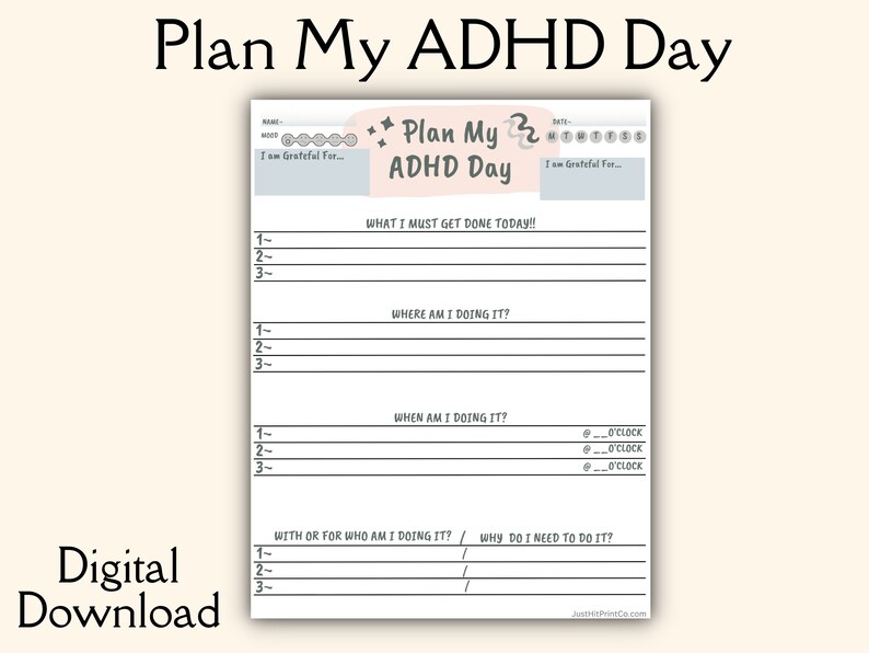 ADHD Day Planner Printable, Brain Dump Printable, ADHD Planner Pages ...