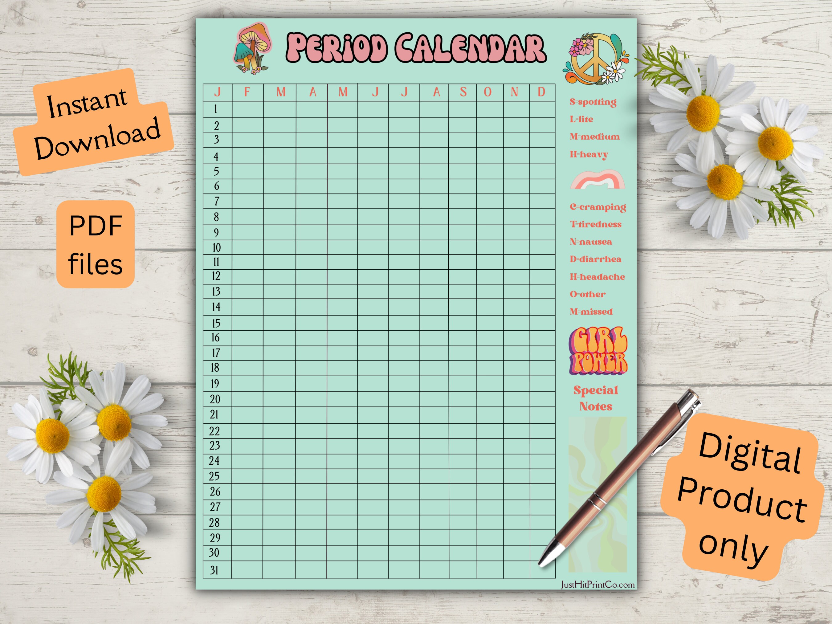 First Period Kit for Her, Printable Period Tracker. Period Calendar ...