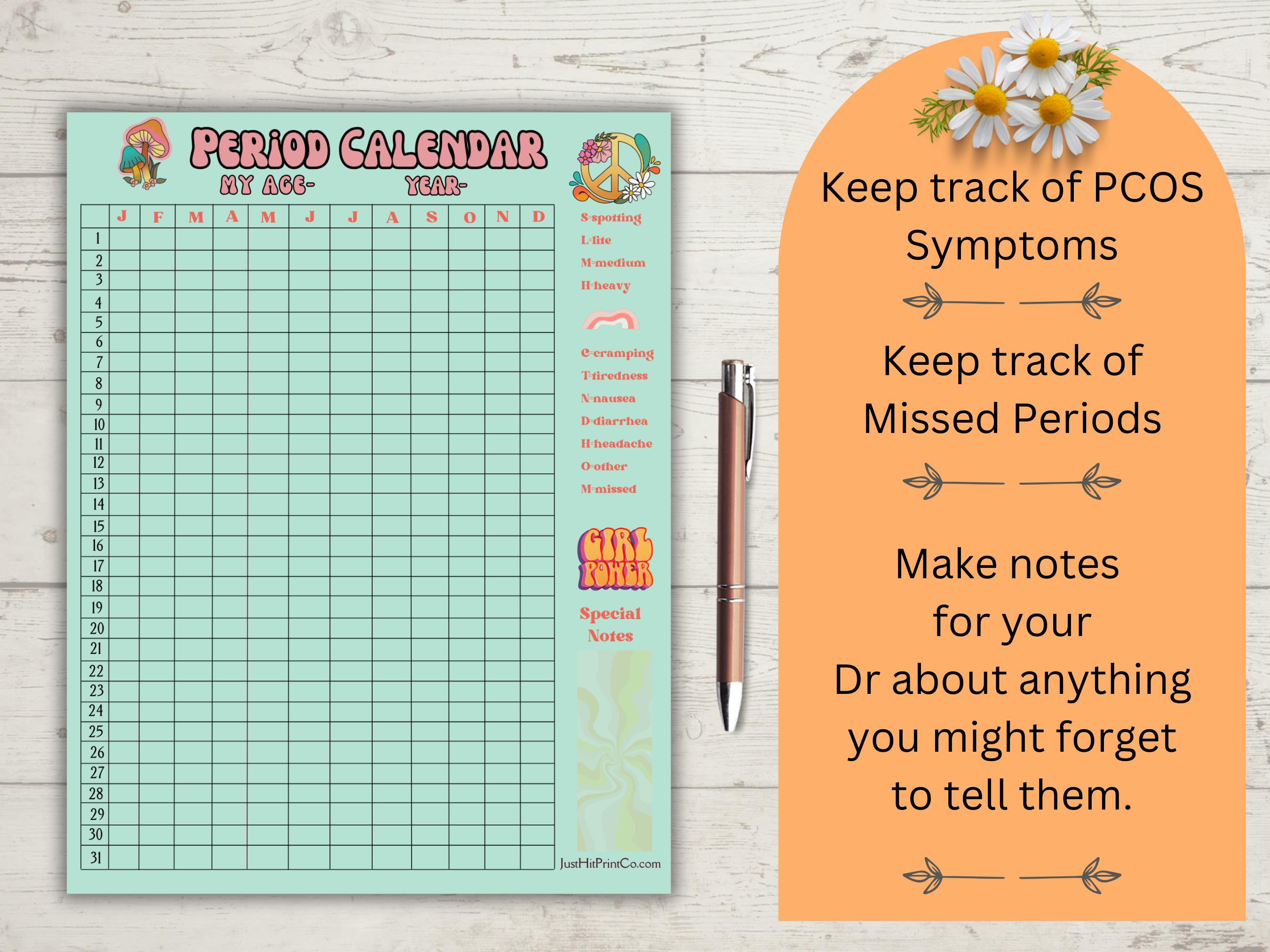 First Period Kit for Her, Printable Period Tracker. Period Calendar ...