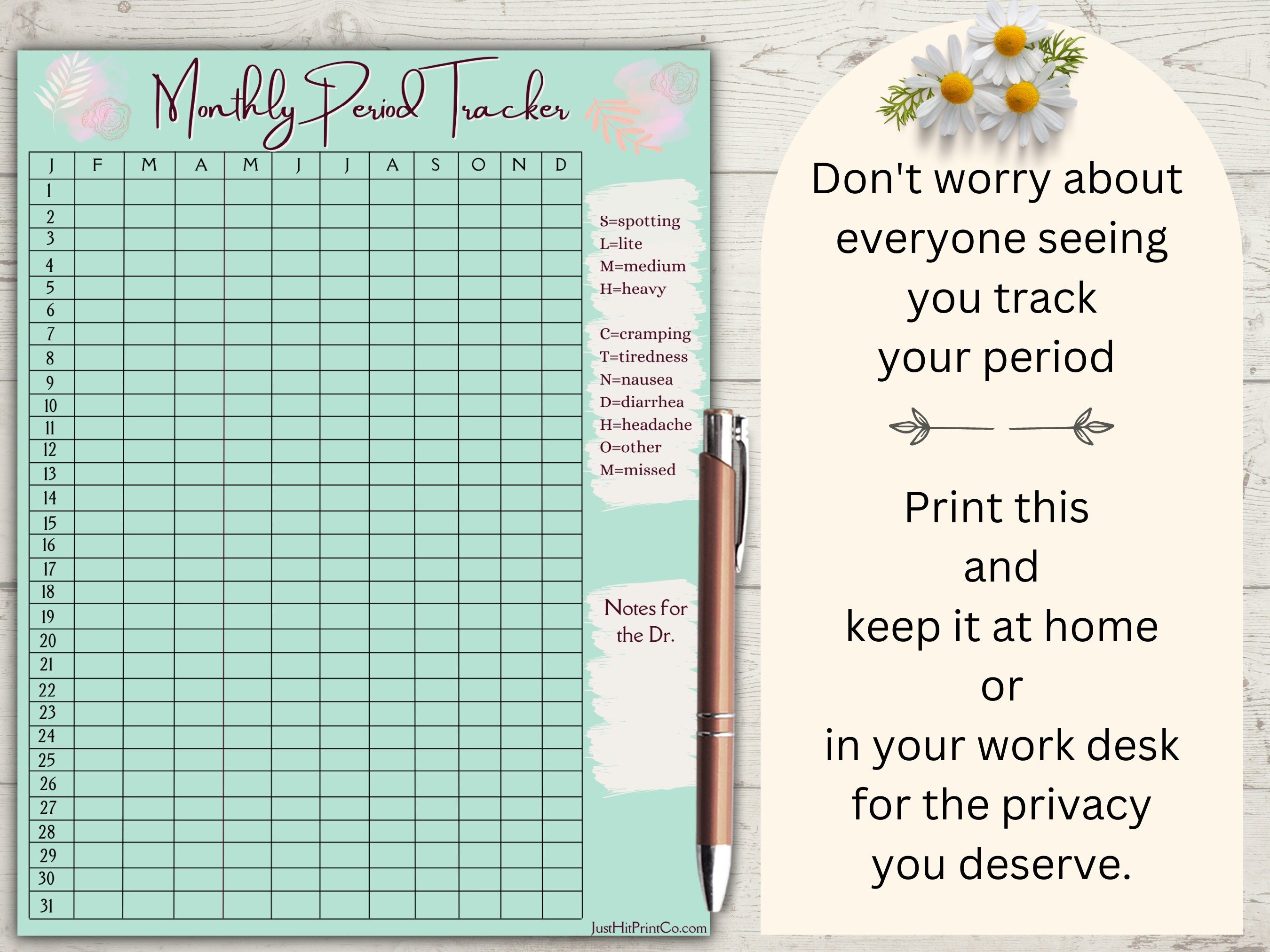 First Period Kit for Her, Printable Period Tracker. Period Calendar ...