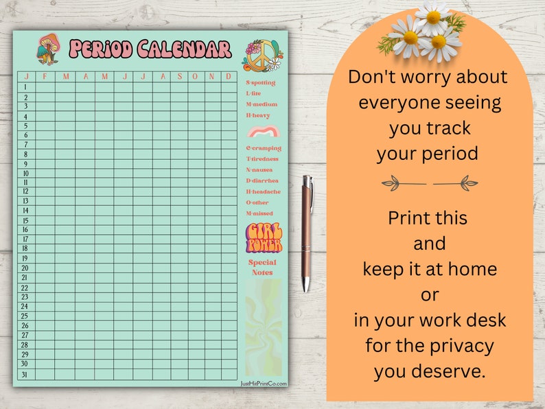 First Period Kit for Her, Printable Period Tracker. Period Calendar ...