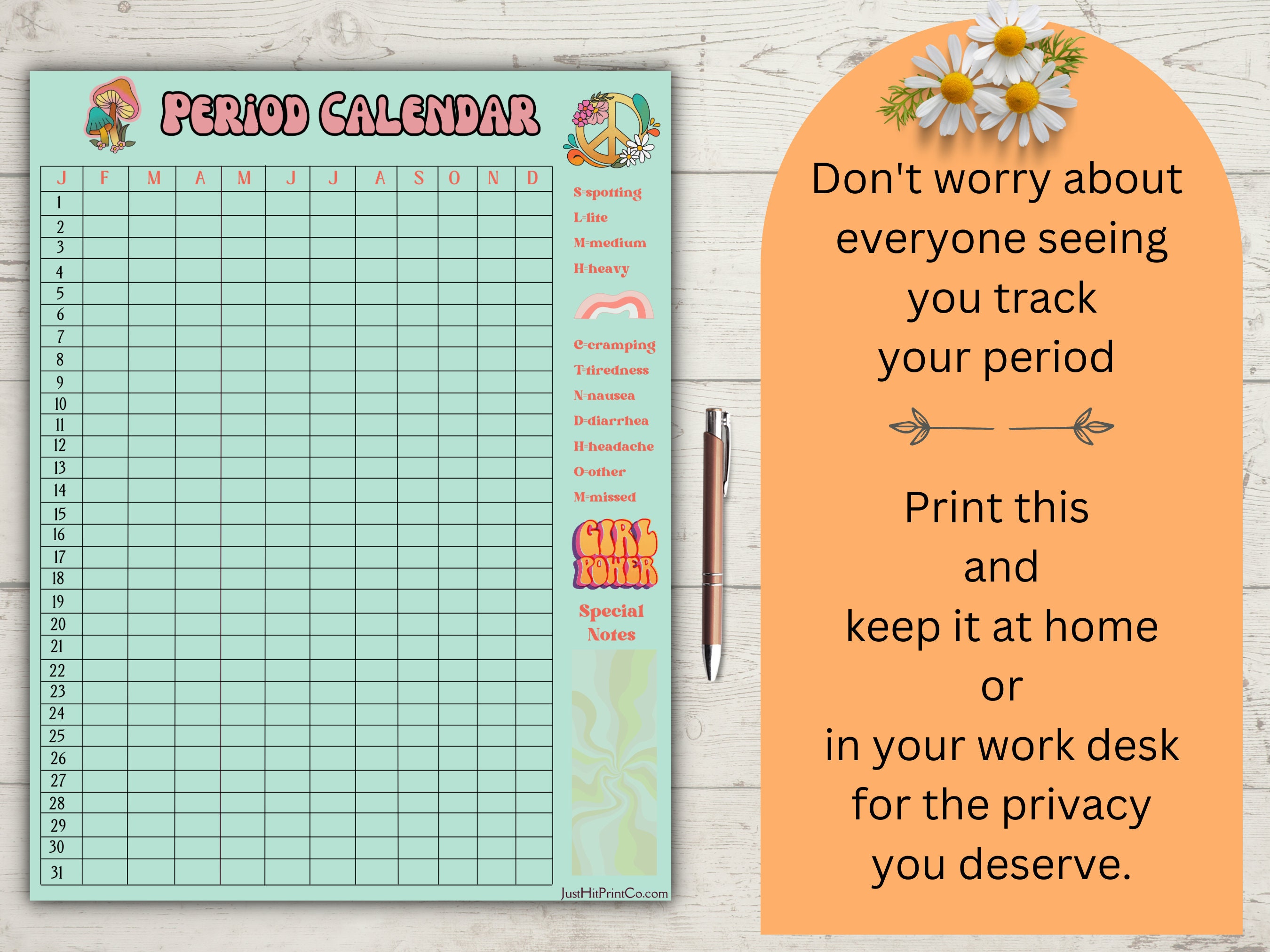 First Period Kit for Her, Printable Period Tracker. Period Calendar ...