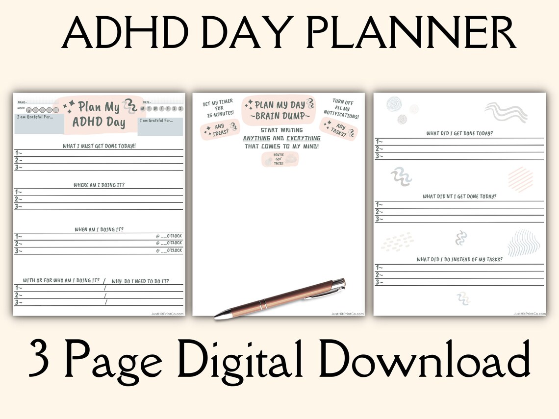 ADHD Day Planner Printable, Brain Dump Printable, ADHD Planner Pages ...