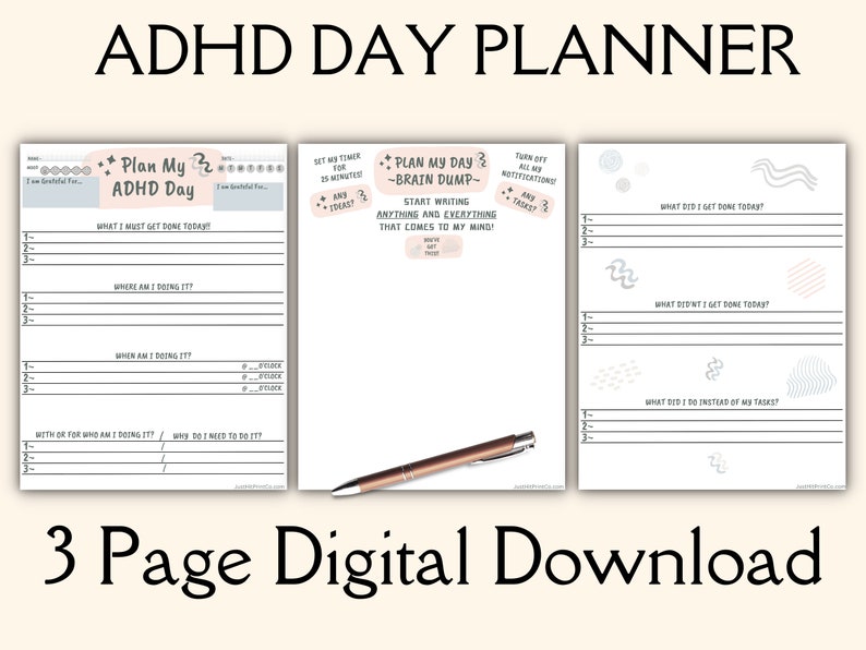 ADHD Day Planner Printable, Brain Dump Printable, ADHD Planner Pages ...