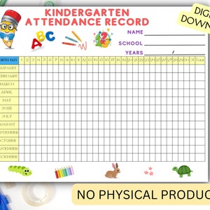 Kindergarten Attendance Record Printable, Yearly Attendance Sheet ...