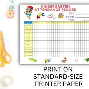 Kindergarten Attendance Record Printable, Yearly Attendance Sheet ...
