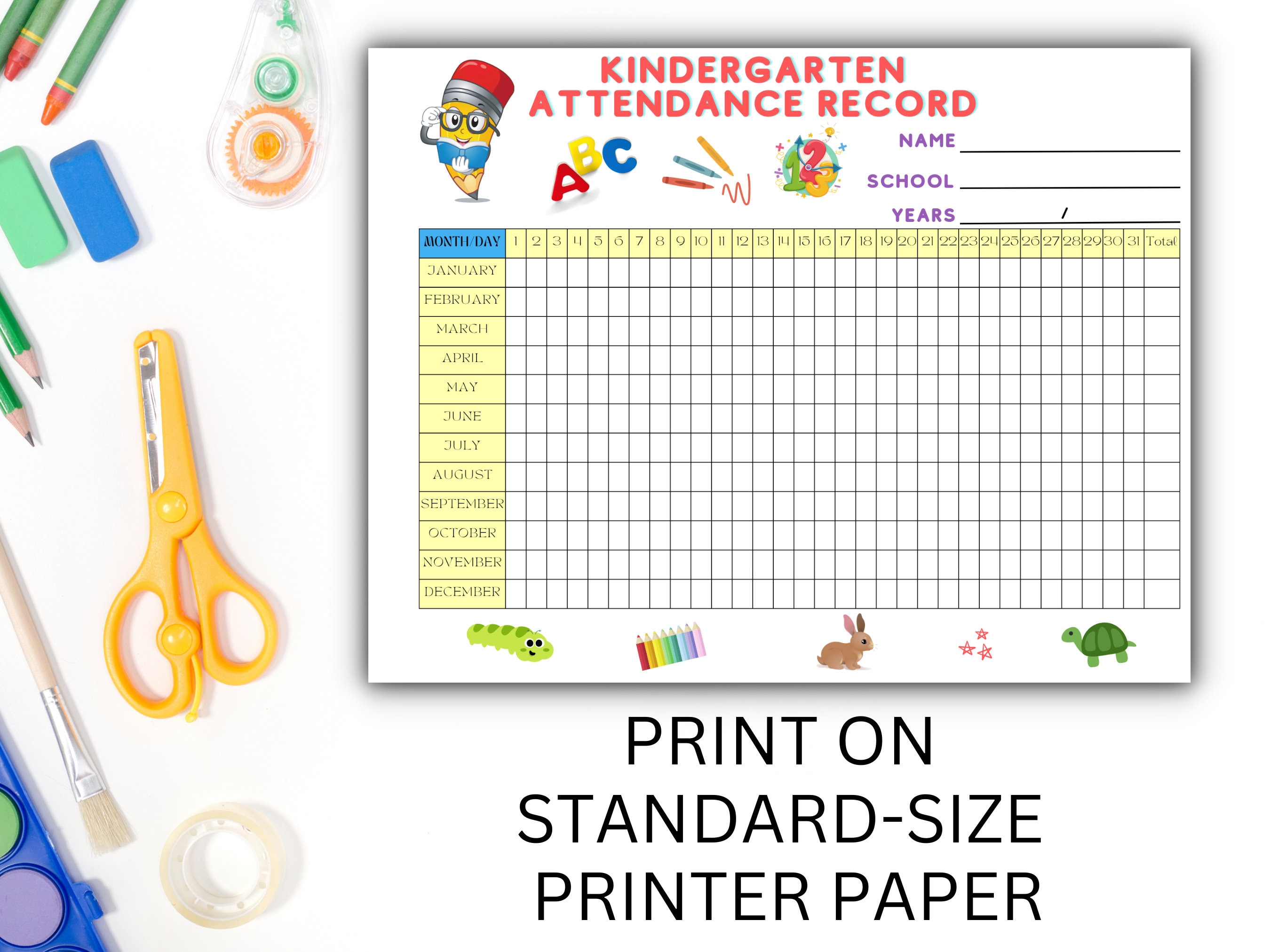 Kindergarten Attendance Record Printable, Yearly Attendance Sheet ...
