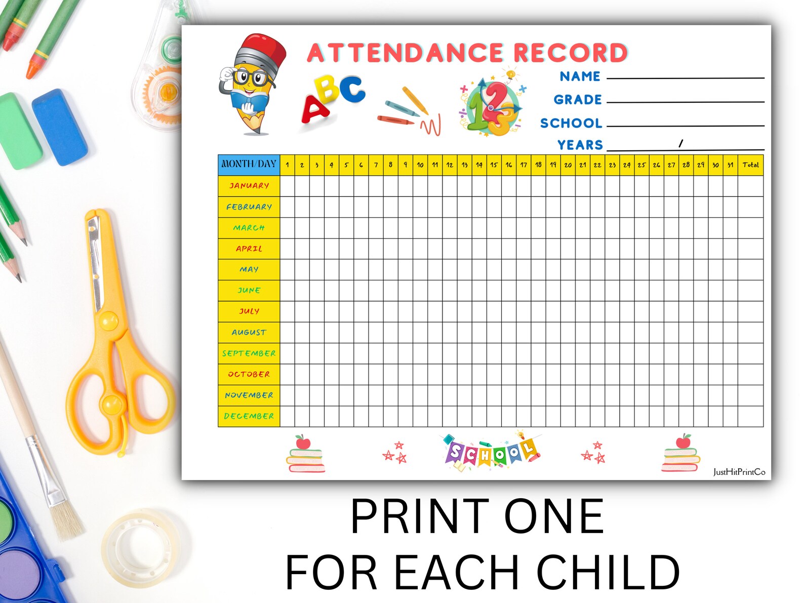 Classroom Printable, Yearly Attendance Sheet, Attendance Tracker ...
