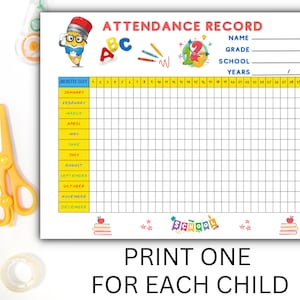 Classroom Printable, Yearly Attendance Sheet, Attendance Tracker ...